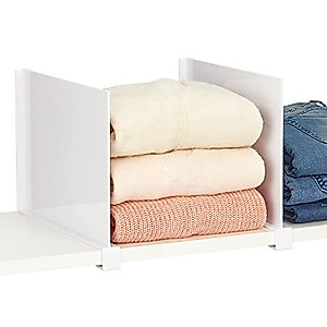 mDesign Plastic Closet Shelf Dividers; Tall Organizer Separators with Clip for Shelves in Bedroom and Closets for Jean, Sweater, Shirt, Purse, and Clothes Storage - Lumiere Collection, 4 Pack, White