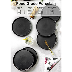 Nucookery Ceramic Dinner Plates Set of 6, 10 Inch Salad Plates, Round Dessert Plates, Large Dinnerware Plates for Kitchen, Microwave, Oven, Dishwasher Safe, Scratch Resistant - Matte Black