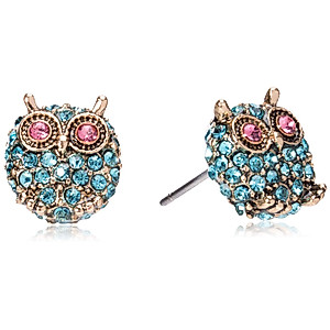 Betsey Johnson Pave Owl Stud Earrings