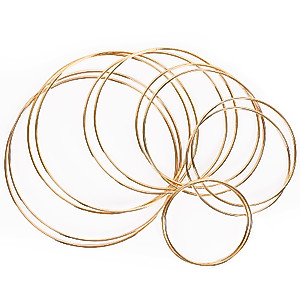 Outuxed 12pcs Dream Catcher Rings Gold Metal Hoops Craft Hoops Macrame Creations Rings Supplies for Crafts, 6 Sizes