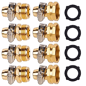 Biswing Garden Hose Repair Connector with Stainless Steel Clamps, 5/8" Barb x 3/4" GHT Thread Aluminum Water Hose Pipe Repair Kit, Female and Male Hose Connectors, 4 Pack