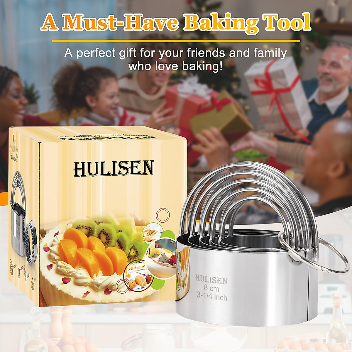 HULISEN Biscuit Cutter Set (5 Pieces/Set), Round Cookies Cutter with Handle, Professional Baking Dough Tools, Gift Package