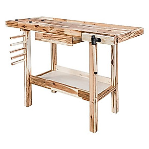 Olympia Tools 48-Inch Wood Workbench - 330 lbs Weight Capacity Wooden Workbench for Garage, Workshop and Home - New Acacia Wood