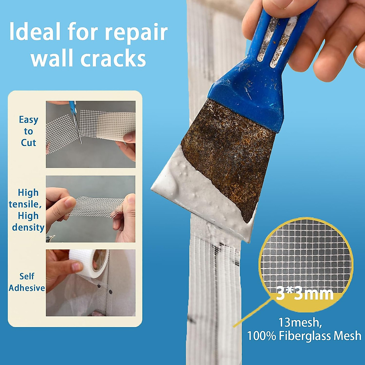 EDSRDRUS 2in100ft Drywall Repair Tape Crack Tape Drywall, Mesh Drywall Tape High Performance Holding for Self-Adhesive Wall Crack and Seam Patch