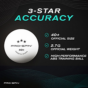 PRO SPIN Ping Pong Balls - White 3-Star Training Table Tennis Balls (Pack of 12) | High-Performance 40+ ABS Training Balls | Ultimate Durability for Indoor/Outdoor Ping Pong Tables