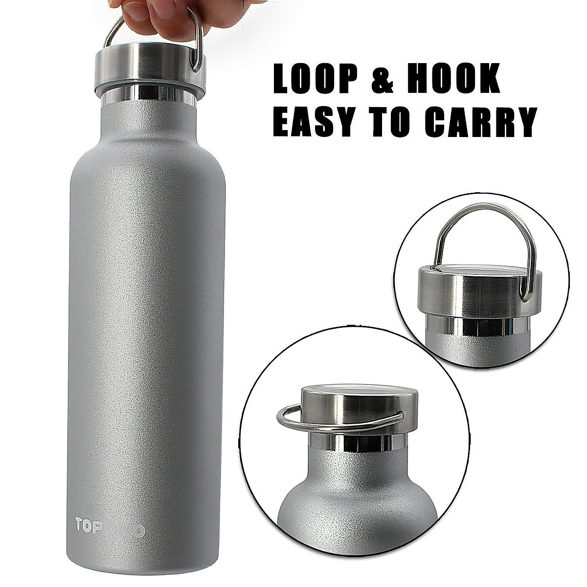 TOPOKO 25 oz Stainless Steel Vacuum Insulated Water Bottle, Keeps Drink Cold up to 24 Hours & Hot up to 12 Hours, Leak Proof and Sweat Proof. Large Capacity Sports Bottle Wide Mouth Metal Lid (Grey)