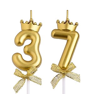 VSHILI 37th 73rd Birthday Candles, Gold 73 37 Year Old Number Birthday Candles, Happy Birthday Party Cake Topper Decoration Gifts for Women Men