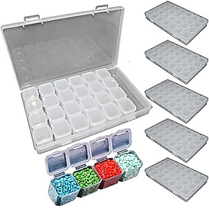 6 Pack Diamond Painting Storage Boxes, 28 Grids Per Case for a Total of 168 Snap to Close Compartments for Resin Diamonds, Beads, Nail Rhinestones, and More - SciencePurchase