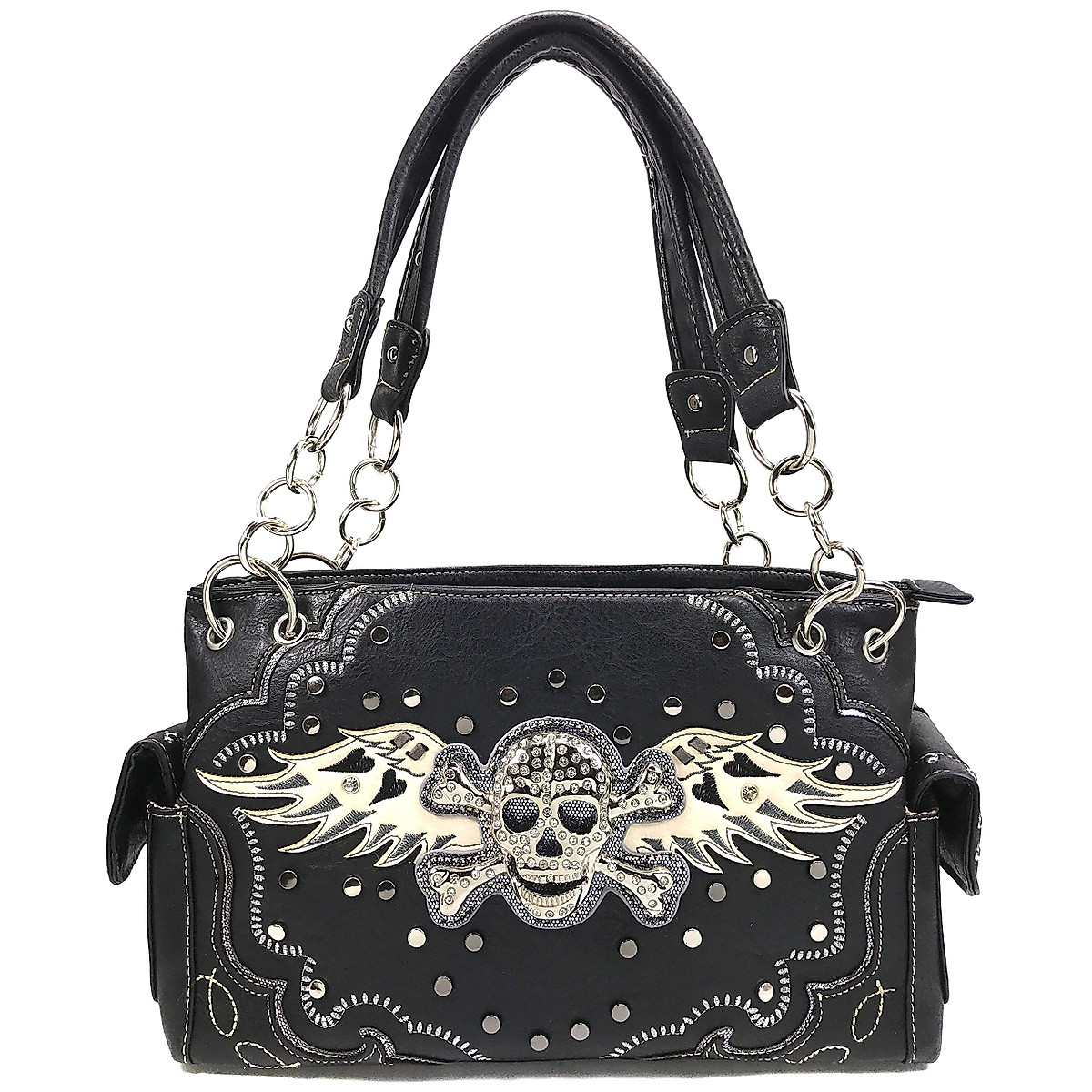 Zelris Skull Crossbones Angel Wings Heart Women Conceal Carry Handbag Wallet Set (Black)