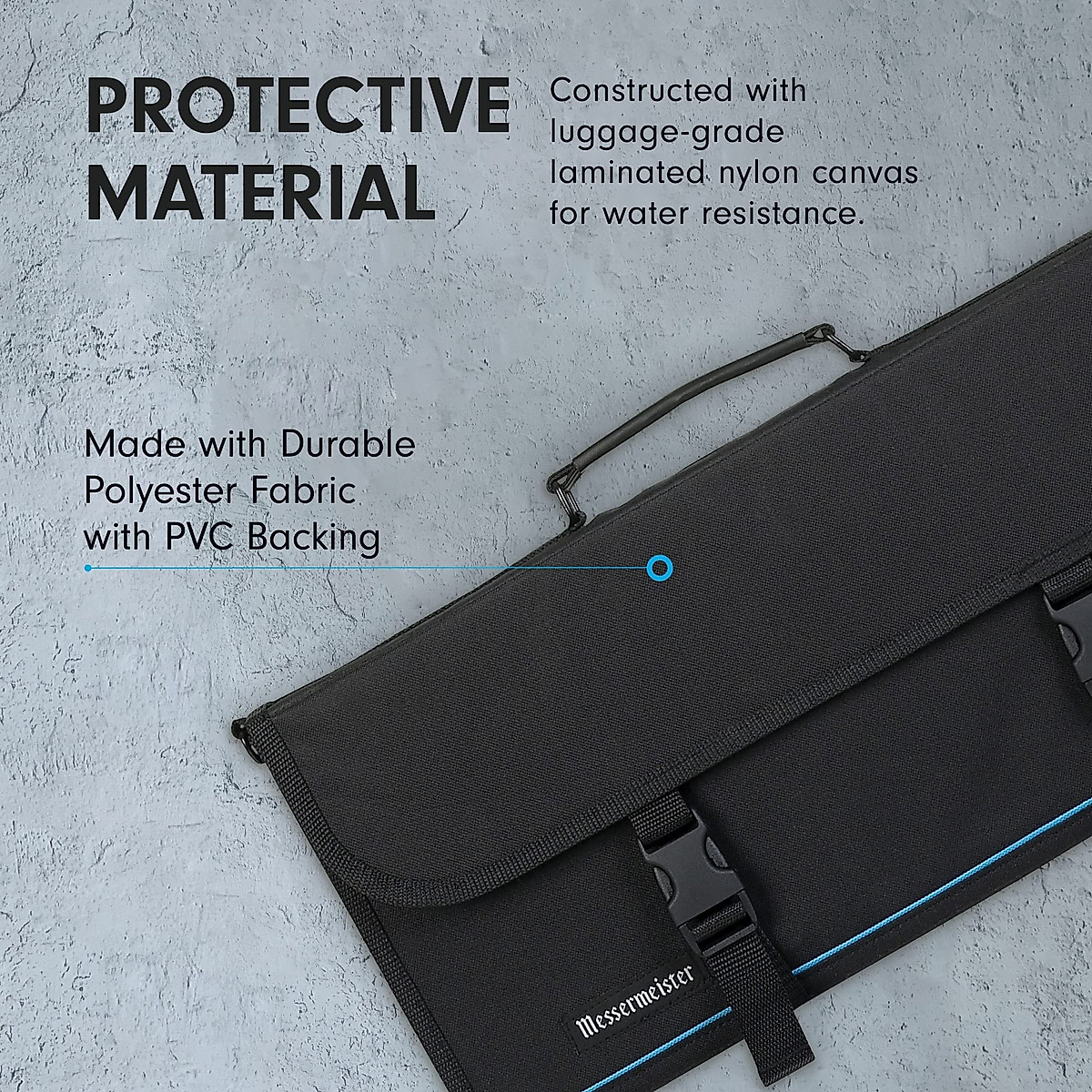 Messermeister 17-Pocket Knife Case with Large Outer Pocket, Black - 17 Elasticized, Reinforced Pockets for Culinary Tools - Holds Up to 18” Knives - Functional, Stylish & Durable