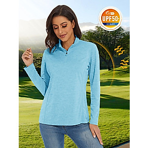 MAGCOMSEN UV Shirts for Women Long Sleeve Shirts Women Fall Shirts for Women Running Shirts Workout Athletic Shirts Water Blue XXL