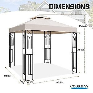 COOS BAY 8x8 Outdoor Patio Gazebo with Corner Shelves, Two-Tiered Soft Top Canopy for Backyard, Lawn, Deck and Garden, Beige