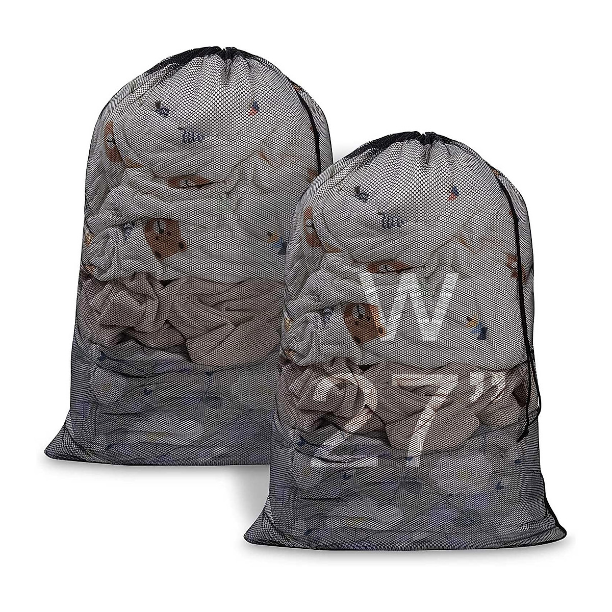 Meowoo Large Mesh Laundry Bag, 27×36inch Heavy Duty Mesh Laundry Bags Drawstring Lockable, Laundry Hamper Liner, Machine Washable, for Travel,Storage, Sports Factories, Dorms, Black 2pcs