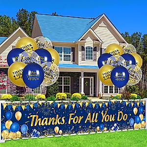 Thank You Appreciation Party Decorations Blue Gold Thanks for All You Do Banner with 18 Pcs Balloons We Appreciate You Yard Sign Decor Gifts for Graduation Pastor Employee Staff Teachers Doctors