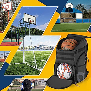 TRAILKICKER 40L Basketball Backpack Large with Ball Compartment and Shoe Pocket Outdoor Sports Equipment Bag for Basketball Soccer Volleyball Gym Swim Travel for Mens Black