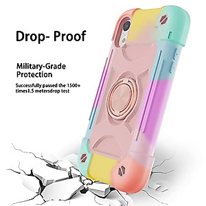 MARKILL Compatible with iPhone XR Case 6.1 Inch with Ring Stand, Heavy-Duty Military Grade Shockproof Phone Cover with Magnetic Car Mount for iPhone XR 6.1. (Rainbow Pink)