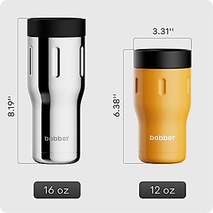 BOBBER - 16 Oz Vacuum Insulated Stainless Steel Portable Travel Coffee Mug With 100% Leakproof Locked Lid (Glossy)