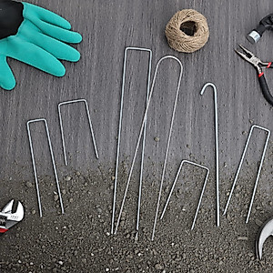 Whonline 100pcs Landscape Staples 4 Inch 11 Gauge Heavy Duty Galvanized Garden Stakes, Drip Irrigation Stakes for Securing Irrigation Tubing Fabric Weed Barrier Ground Sheets