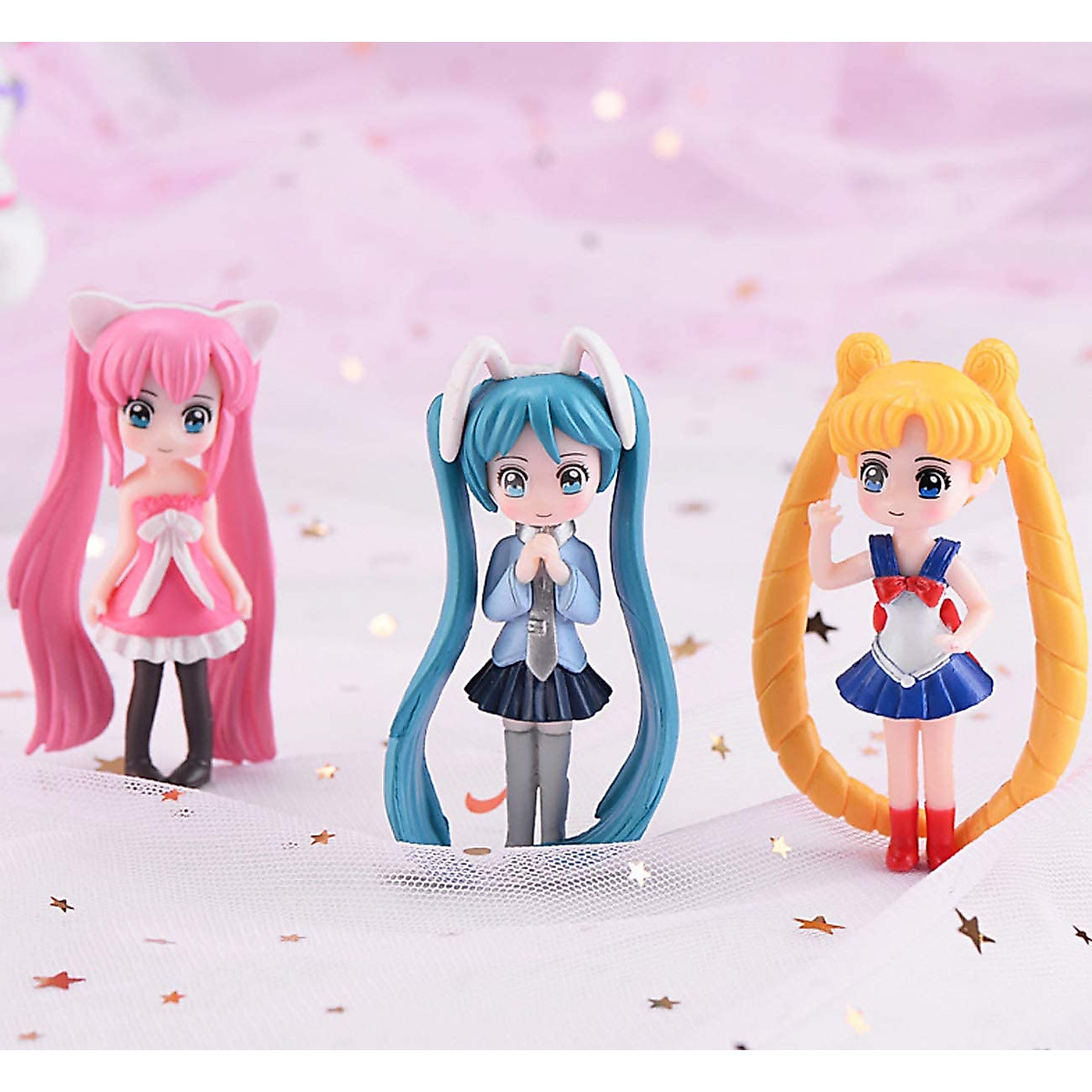 HYSTYLE 6 Pcs Lovely Girl Figurines Toys Mini Figure Collection Playset, Cake Topper Toy Doll Set, Car Doll, Office Ornament, Miniature Decorations, Landscape Scenes