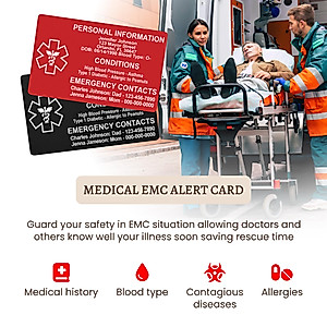 Custom Medical ID Card for Wallet, Aluminum Free Engraving Emergency Contact Card, Personalized Metal Awareness Alert ICE Card for Medic Conditions, Allergies & Identification