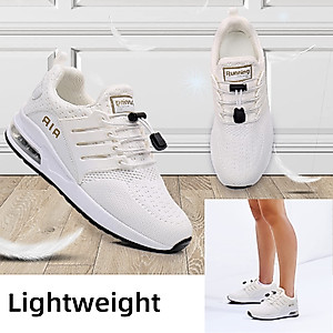 BOGOVER Womens Lightweight Air Running Shoes, Breathable Gym Jogging Running Tennis Sneakers with Air Cushion,No Tieg White 10