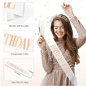 Rose Gold and White Sash with Rhinestone Tiara and Headband - Birthday Accessories for Women