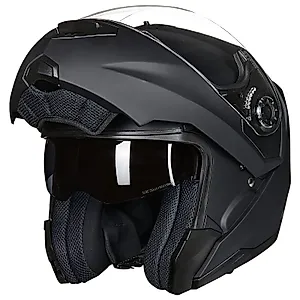 ILM Motorcycle Helmets for Adults Dual Visor Enlarged Air Vents Modular Full Face Cascos para Motos Men Women DOT Model DP998(Matte Black, Large)