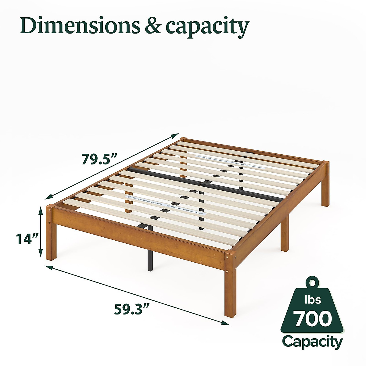 Zinus Ellie 14 Inch Bamboo Platform Bed Frame, Wood Slat Support, No Box Spring Needed, Easy Assembly, Queen