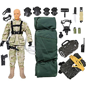 Click N' Play Military Airborne Paratrooper, 12-Inch Action Figures | Accessories, Army Stuff, Clothes, Toy Weapons, Costume | Army Guys, Soldier, World Peacekeepers | Action Figure Army Men Toys