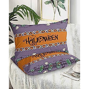 Edwiinsa Halloween Pillow Covers Standard Size Set of 2 Bed Pillow, Fall Pumpkin Black Bats Tombstone Purple Plush Soft Comfort for Hair/Skin Cooling Pillowcases with Envelop Closure 20''x26''