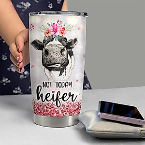 SANDJEST Personalized Cow Tumbler Not Today Heifer 20oz 30oz Tumblers with Lid Gift for Women Girl Daughter Sister Animal Lovers Christmas Birthday