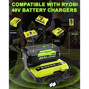 GERIT BATT OP4026 6000mAh Replacement Battery Compatible with Ryobi 40V Lithium Battery OP4026A OP4050A OP40601 OP4040 OP4030 OP4050 OP4015 OP40261 OP40201 OP40301 OP40401 Cordless Power Tools(Green)