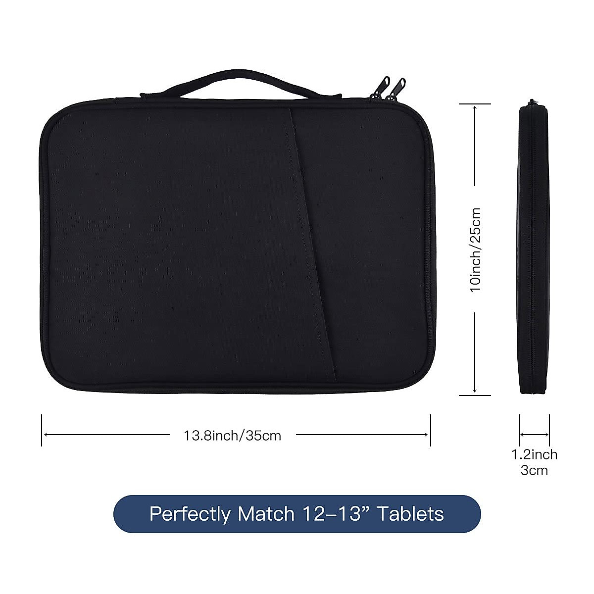 12-12.9 Inch Tablet Sleeve Bag for 12.4" Samsung Galaxy Tab S9+ Plus/S8+/S7+/S7+ Plus/S7 FE,13" iPad Air M4/iPad Pro M2 2024/Pro 12.9"/Microsoft Surface Go 2 12.4"/Pro 11 10 9 8 Carrying Case-Black