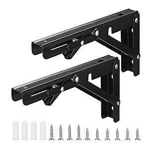 Foldable Activity Bracket Triangle Bracket L-Shelf Shelf Bracket Workbench Wall Mounted Bracket Space Saving (8 inch * 2 Pieces Black)
