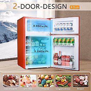 Antarctic Star Mini Fridge Compact Refrigerator 3.2Cu.Ft. AC Only 15 Amp 115 Volt 60 Hz AC Low Noise Large capacity Storage of Beverages Vegetables and Fruits (Red)