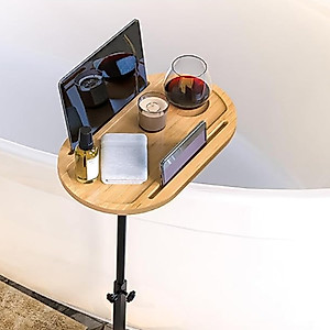 KOBSAINF Sofa Tray Table for Couch Arm - Side Table Tray for Small Spaces, Bamboo Height Adjustable Table for Bed or Chair with Phone & Tablet Slots, TV Tray Table for Living Room, Bedroom
