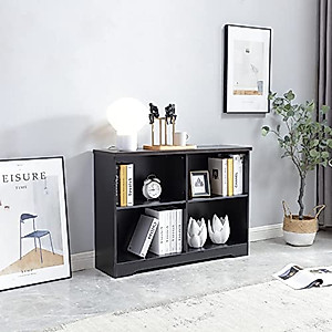 Royal Woods RUIENHOME Industrial Storage Cube Wood Bookcase, 2 Tier 4 Open Shelf Cabinet, Multipurpose Bookshelf, Display Cabinet for Office, Hallway, Playroom, 39.37x 11.69x 28.74 inch, Black