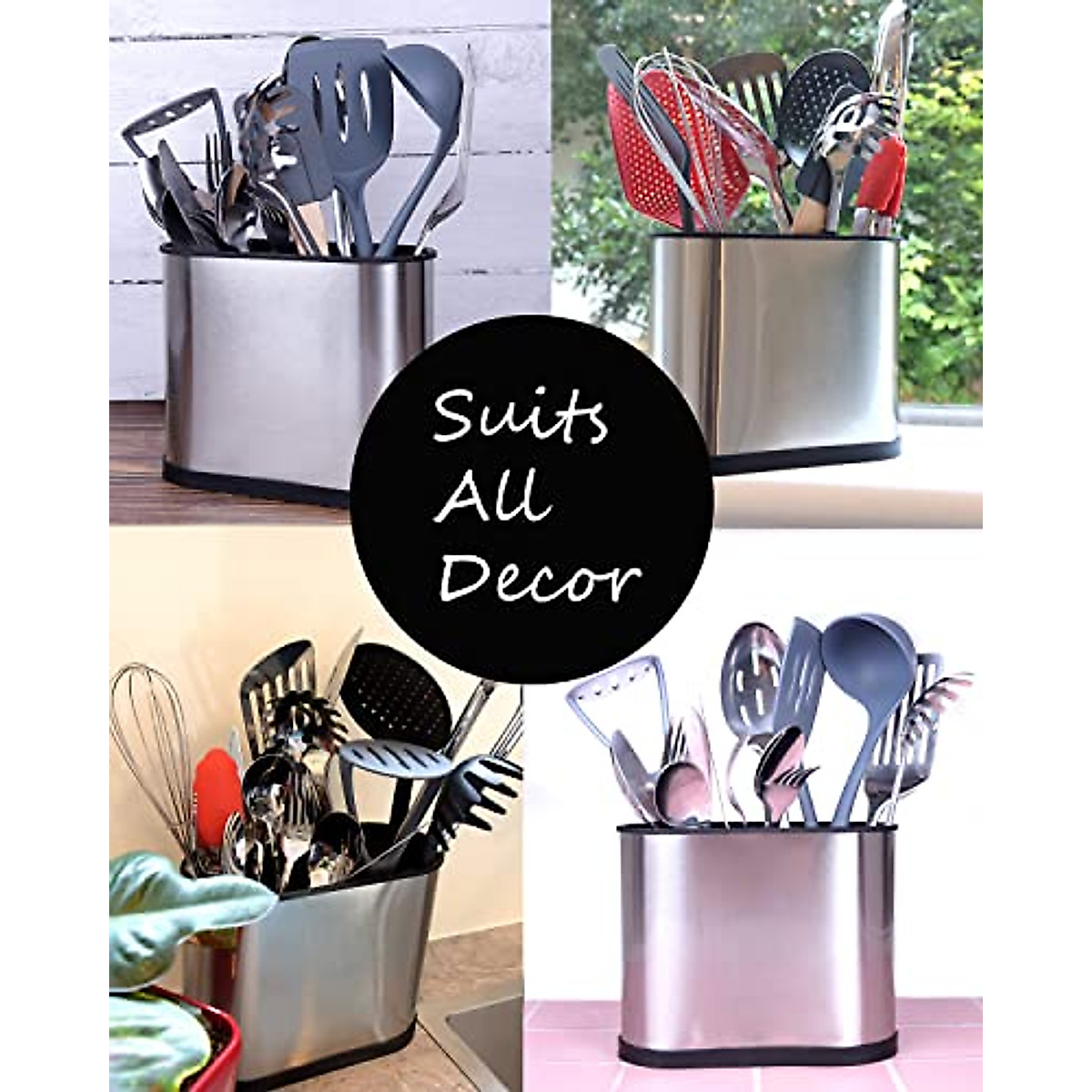 Utensil holder Caddy large stainless steel sturdy kitchen flatware organizer crock sink benchtop counter