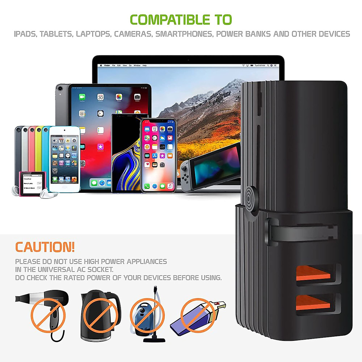 Dual Universal USB Adapter Works for Emporia Smart.2 for Worldwide Power and Travel Between US/EU/CN/AUS/NZ/UK