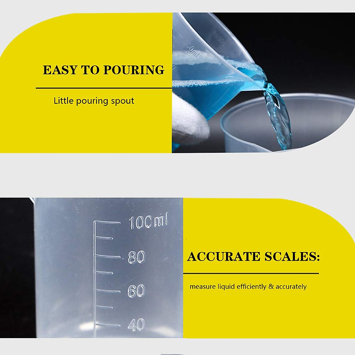 YXQ 6pcs 100ml Plastic Beakers Graduated Measuring Cup Labs Liquid Transparent Container