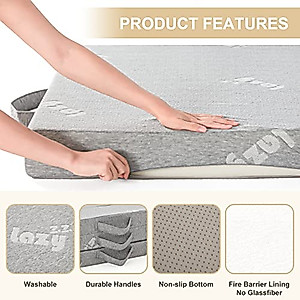 Lazyzizi Sleep 4 Inch Foldable Mattress, Portable Floor Mattress Couch with Headrest, Washable Cover, Foldable Foam Couch Full for Guest Bed, Folding Sofa Bed, Camping, Road Trip， Light Grey
