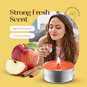 Orange Scented Tealight Candles - Pack of 30 Scented Tea Light Candles with Long Lasting Aromas - Apple Cinnamon Fragranced Orange Tealight Candles - 4 Hour Burn Time