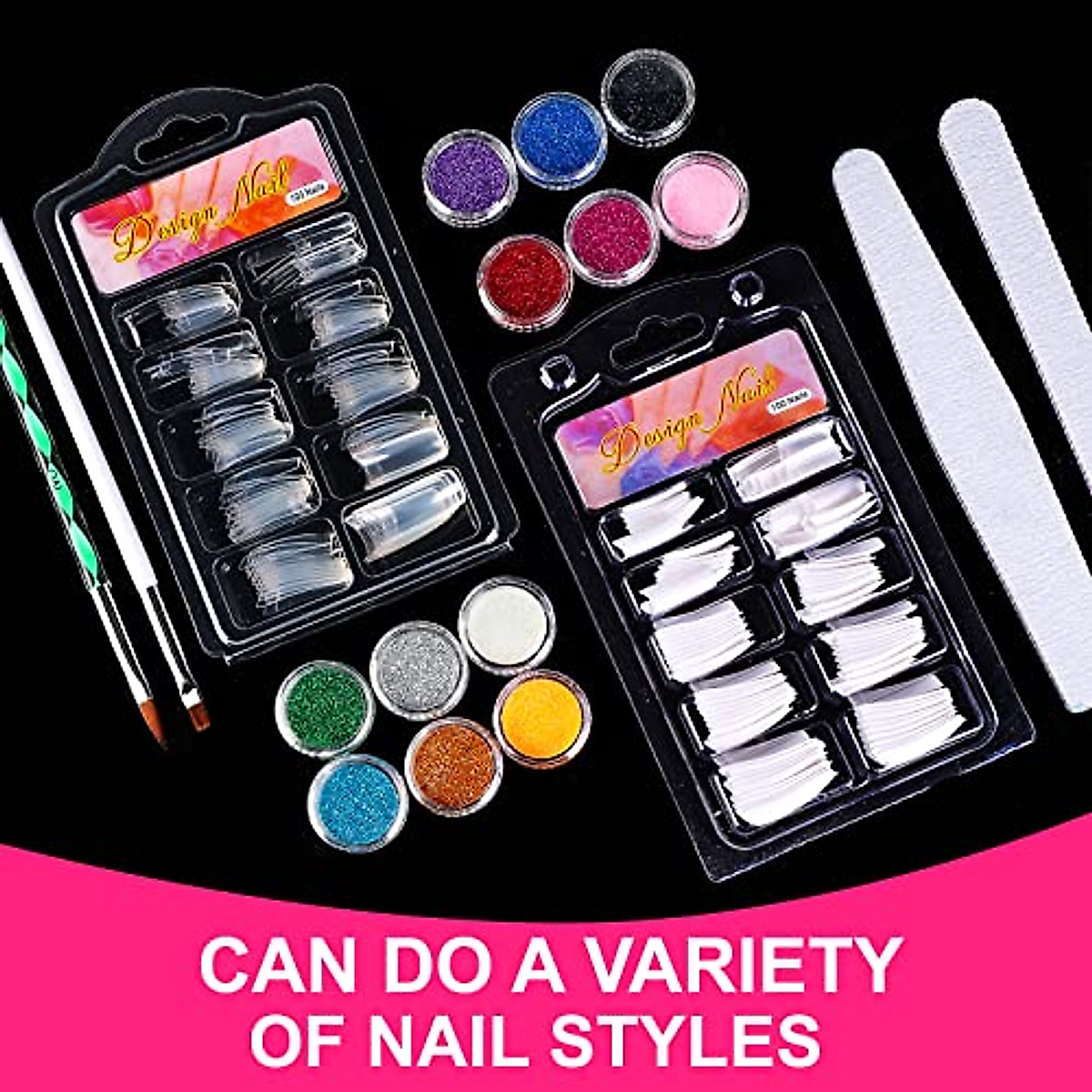 Nail Kit Set Professional Acrylic with Everything, 12 Glitter Acrylic Powder Kit Nail Art Tips Nail Art Decoration, DIY Nail Art Tool Nail Supplies Acrylic Nail Kit for Beginners (Beginners)