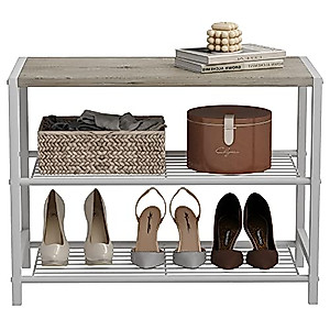 HOMEFORT 3-Tier Shoe Rack, Shoe Storage Shelf, Industrial Shoe Tower, Narrow Shoe Organizer for Closet Entryway, Small Shoe Rack Table with Durable Metal Shelves, White Oak