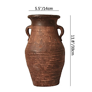DWQ Vase Handmade Vintage Vase Ceramic Flower Vase 11.8in/30cm, Old Clay Pottery Flower Arrangement Container for Living Room Garden Home Ornaments