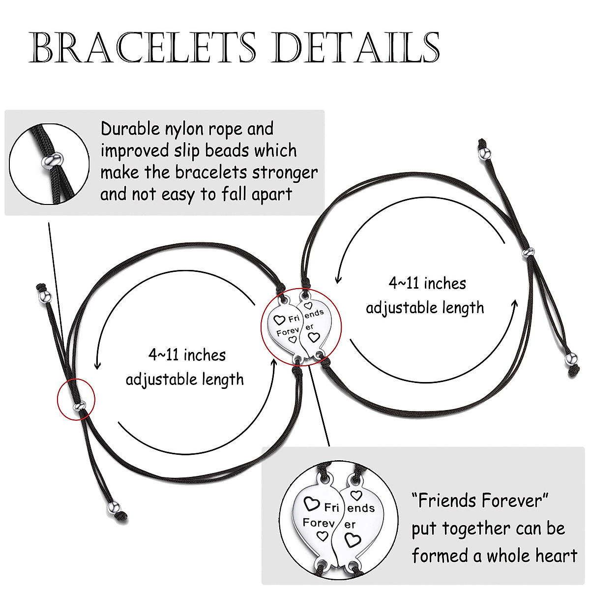 Tarsus Friendship Bracelets Matching Best Friend Bracelet for 2 BFF Jewelry Galentines Day Friendship Birthday Gifts for Women Girls