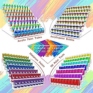 LASZOLA 7 Layers Paint Storage Organizer and Paint Brush Holder, Acrylic Paint Rack Stand Oil Paint Tubes Ink Bottle Paints Tool Storage Holder with 3 Compartments Brush Organizer (No Pearl)