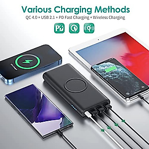 5 in 1 Wireless Portable Charger Power Bank,36800mAh 5 Output Dual QC4.0 25W PD USB C Battery Pack,15W Wireless Fast Charging,IP65 Solar Charger Compatible with iPhone14,13,12 Series,Samsung,iPad etc
