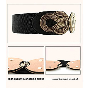 VOCHIC 2pcs Vintage Basic Stretchy Elastic Wide Waist Belt for Womens Dress Metal Interlock Buckle