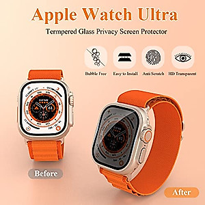 [ 3 Pack ] YMHML Privacy Screen Protector Compatible for Apple Watch Ultra 2 / Ultra 49mm, Tempered Glass Anti-Spy Waterproof Anti-Scratch Bubble-Free Film for iWatch Ultra Accessories